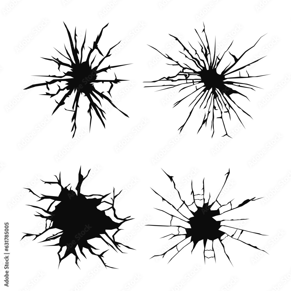 collection of hand drawn crack, punch effect, broken wall, broken glass ...