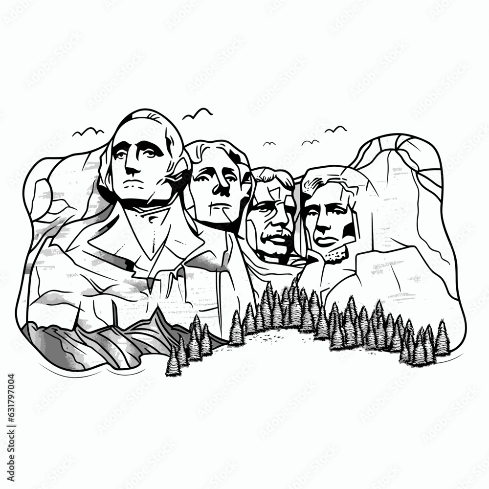 Mount Rushmore. Mount Rushmore hand-drawn comic illustration. Vector ...