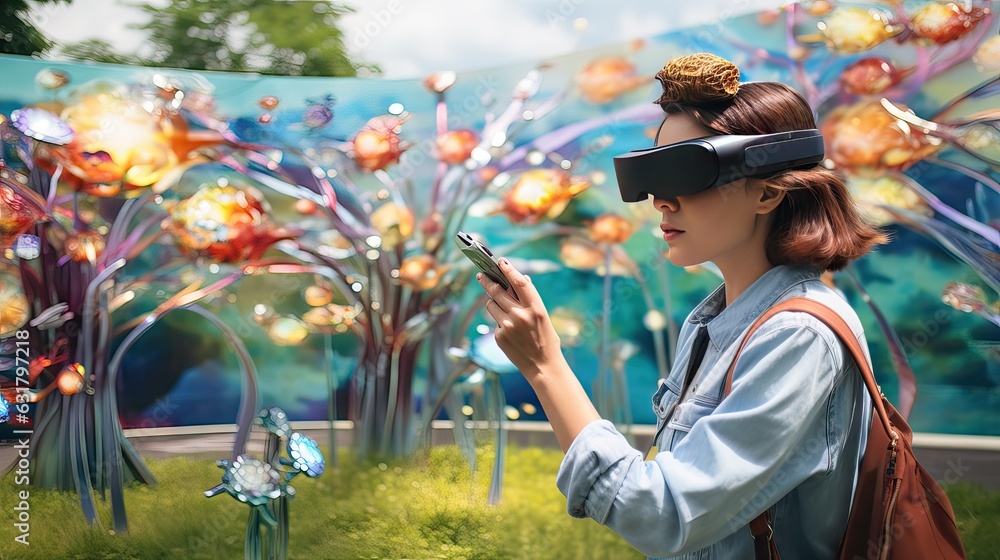 An image of a person using augmented reality glasses to see art ...