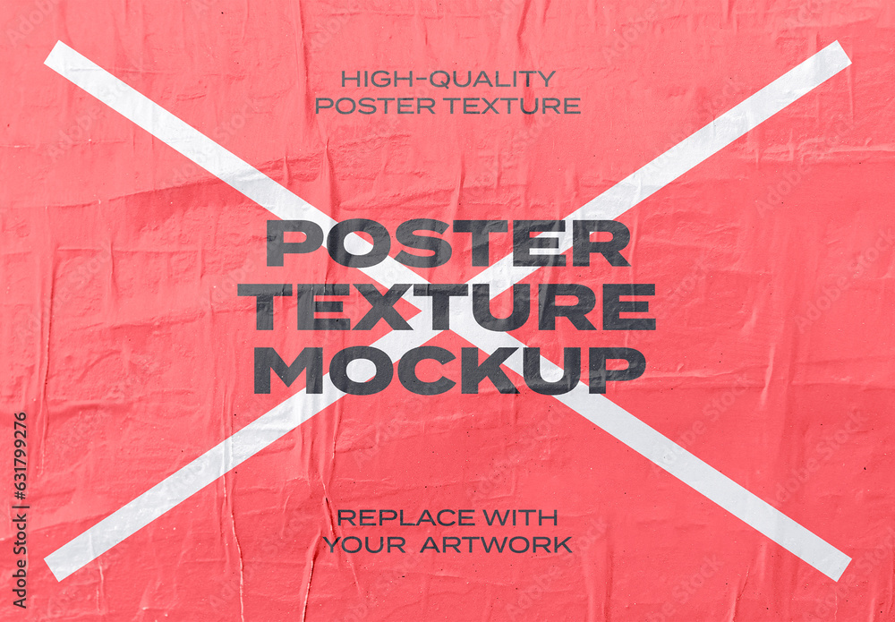Close-Up Poster Mockup Texture Template Branding Identity Paper Glued ...