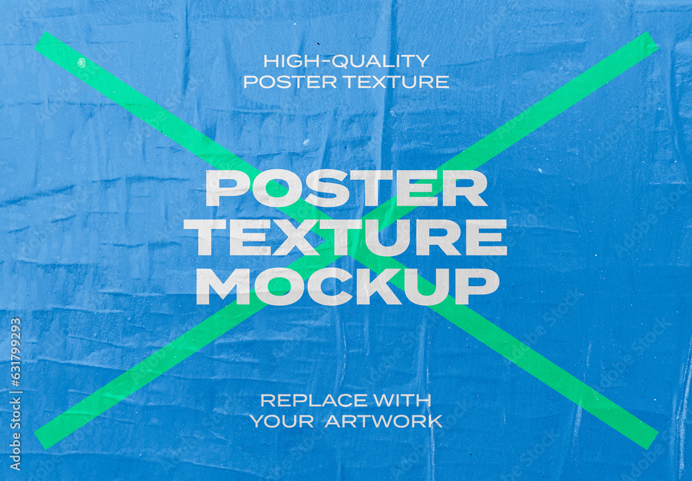 Close-Up Poster Mockup Texture Template Branding Identity Paper Glued ...