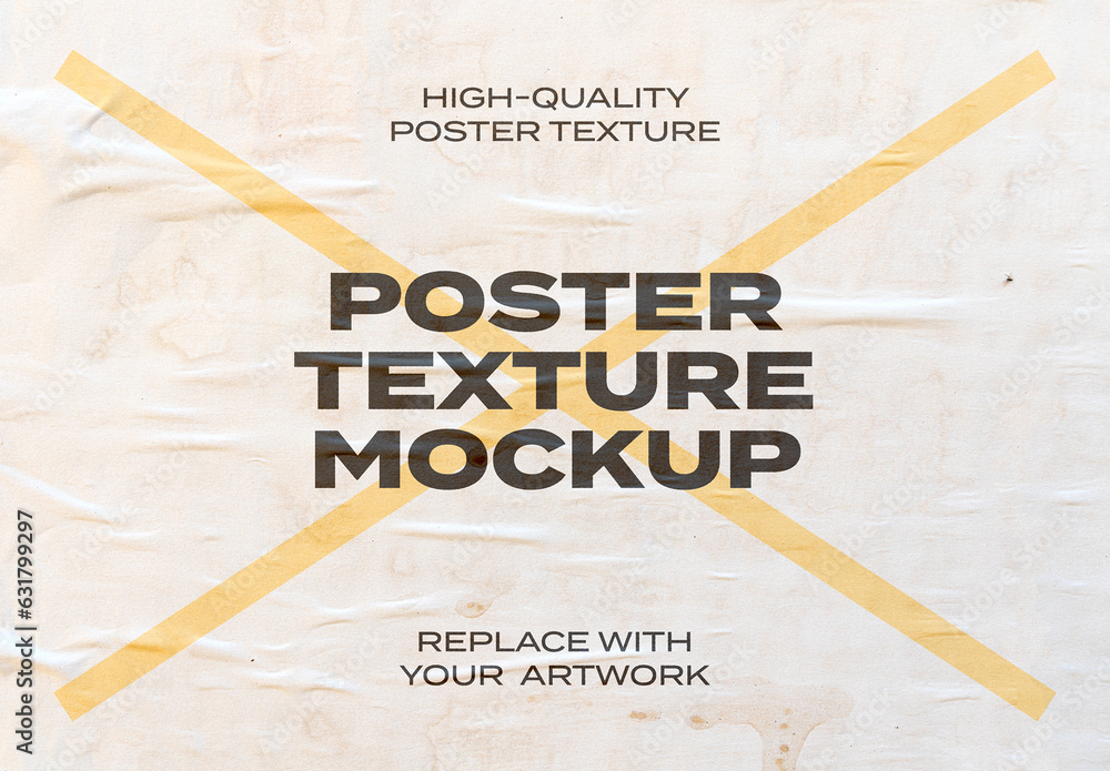 Close-Up Poster Mockup Texture Template Branding Identity Paper Glued ...