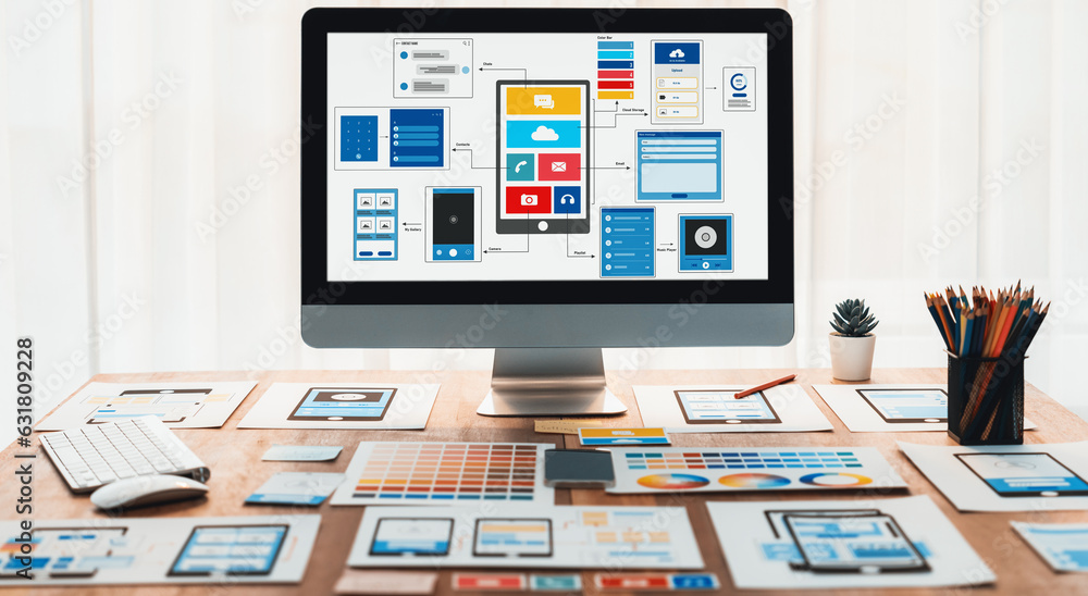 Digital and paper wireframe designs for web or mobile app UI UX display ...