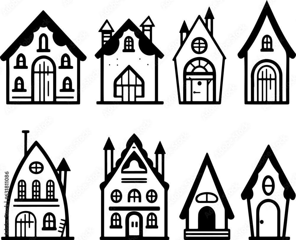 Set of haunted house symbols, Basic simple Minimalist vector SVG logo ...