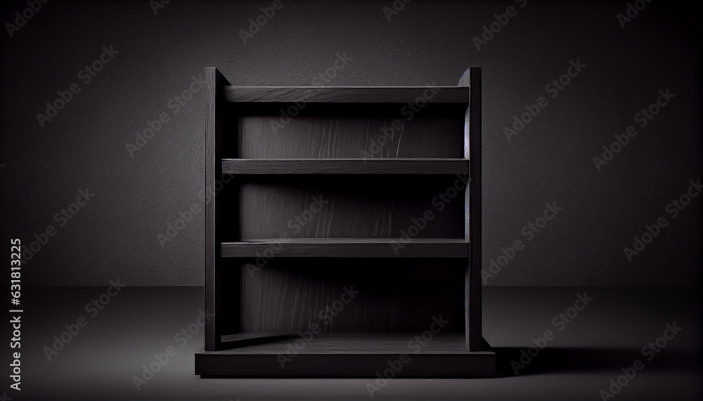 Empty black wooden shelf on dark background. empty shelf on a dark ...