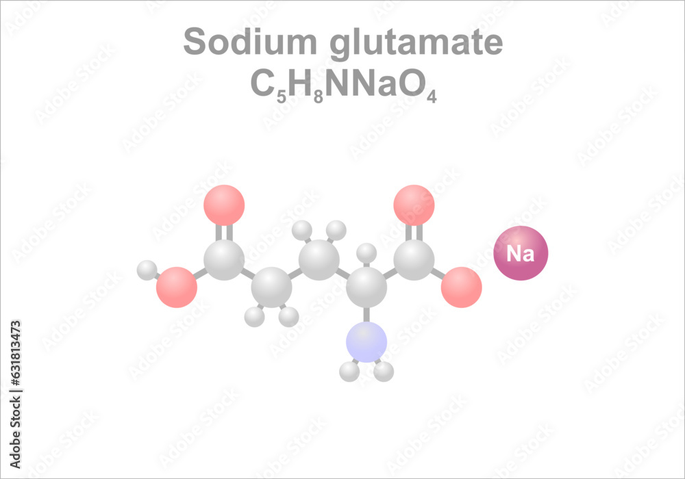 Sodium glutamate. Simplified scheme of the molecule. Use in cooking as ...