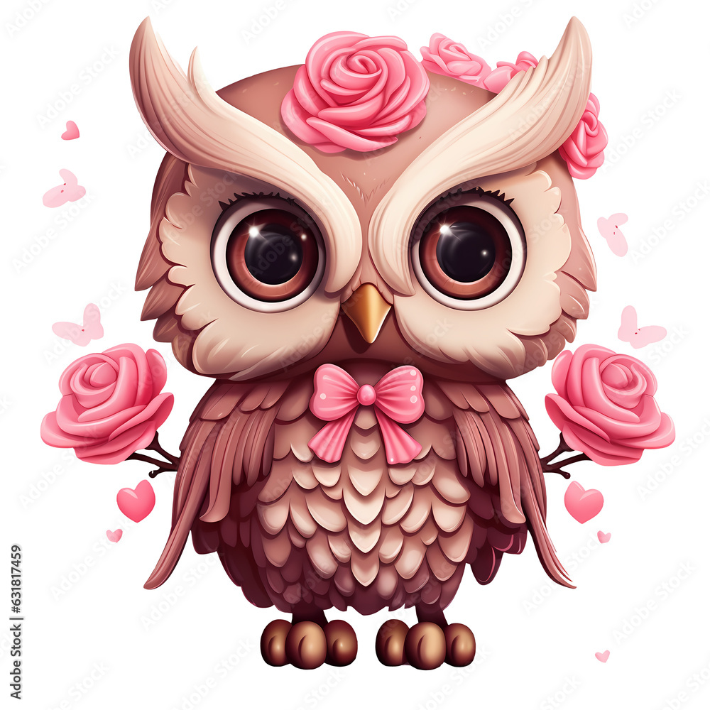 Cute Pink Owl Clipart Illustration Stock Illustration | Adobe Stock
