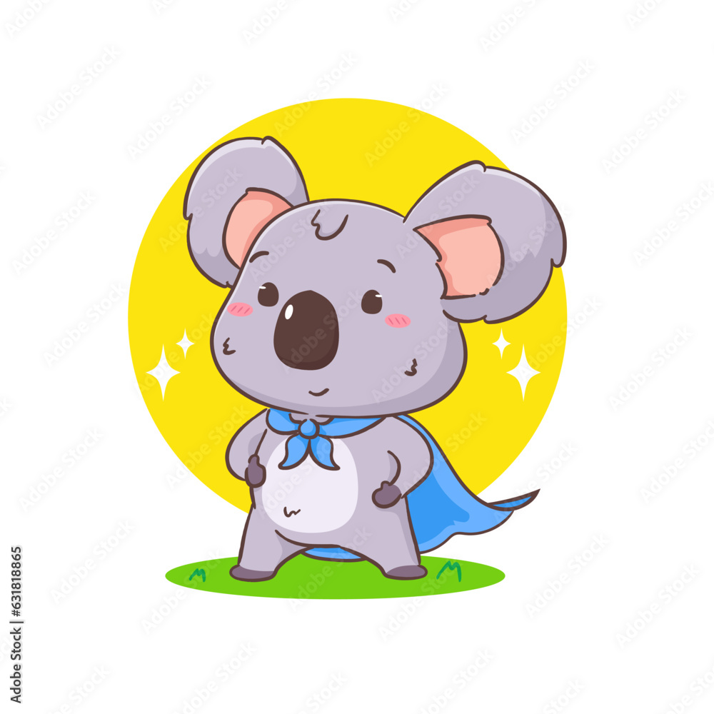 Cute hero koala bear cartoon character. Adorable kawaii animal vector ...