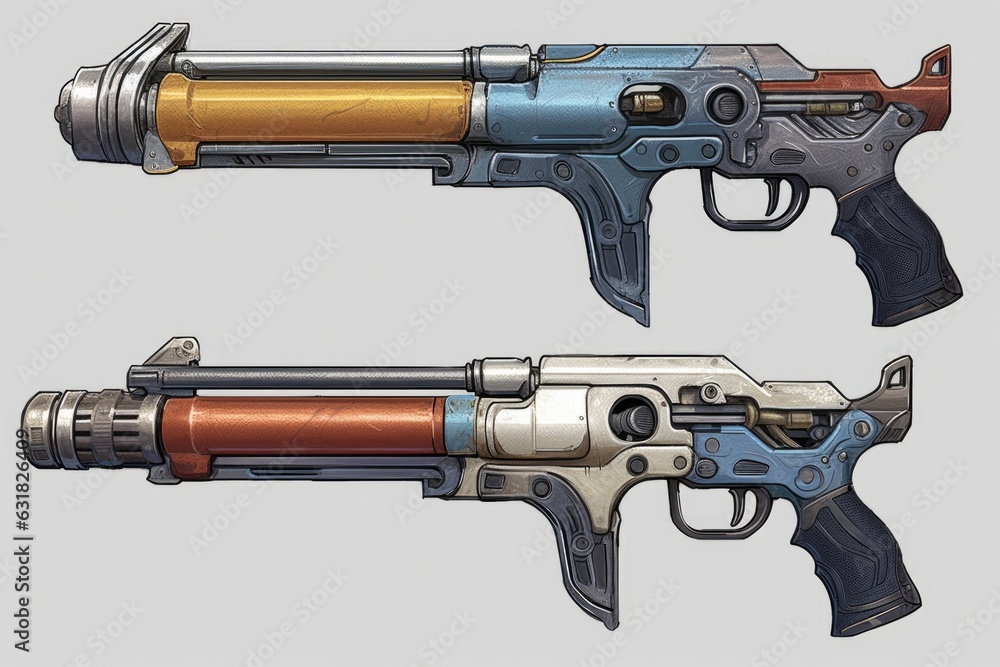sci-fi pistol 3d concept art Stock Illustration | Adobe Stock