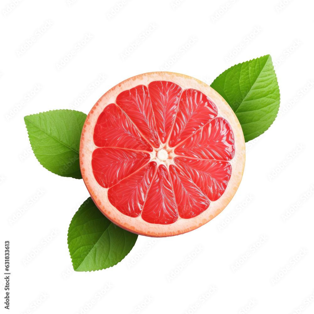 Grapefruit with leaves, isolated on transparent backround. Top view. on ...