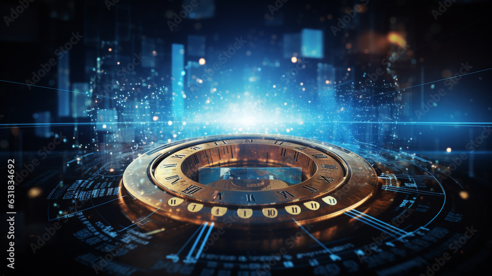 futuristic background with a clock and a blue light ai generated Stock ...
