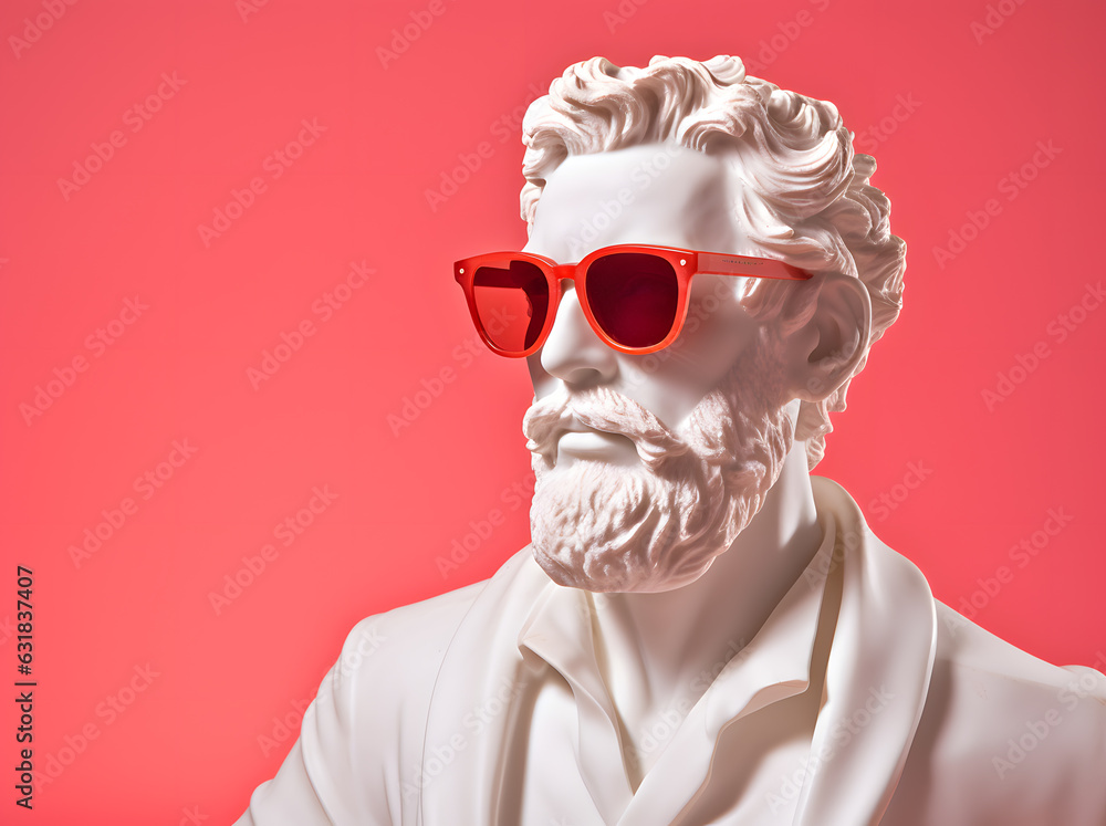 Neoclassical sculpture of man with sunglasses made of plastic, photo ...