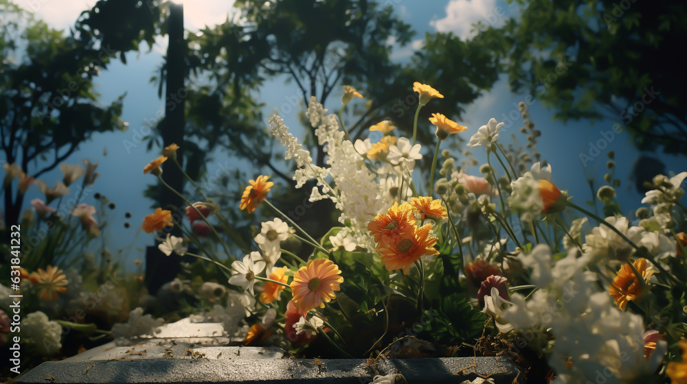 Generative AI, european cemetery, gravestones, stone tombstones, burial ...