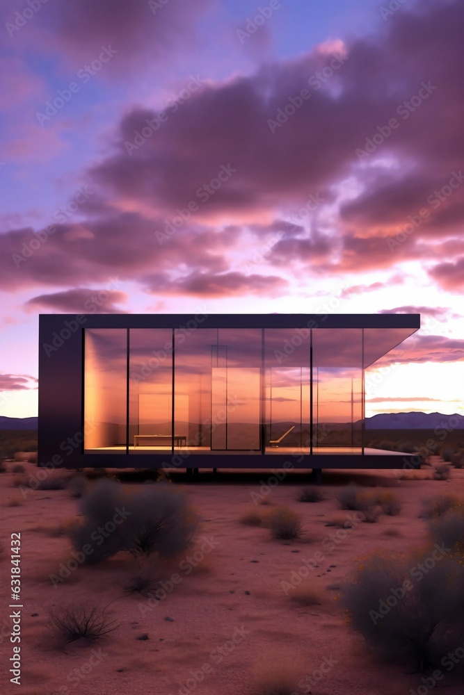 Modern desert home blending with arid surroundings, minimalist ...
