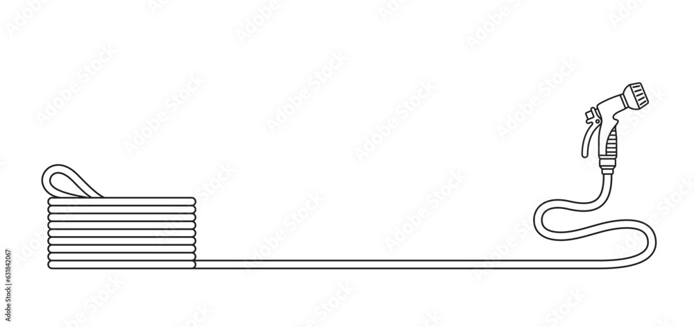 Garden watering hose with spray nozzle, side view. Banner template with ...