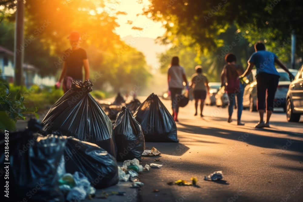 Garbage overflows garbage bags in city park streets, global waste ...