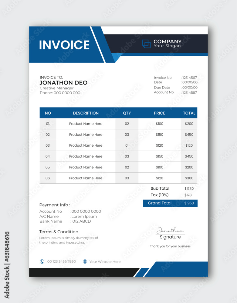 Professional and modern invoice template. Modern and creative invoice ...