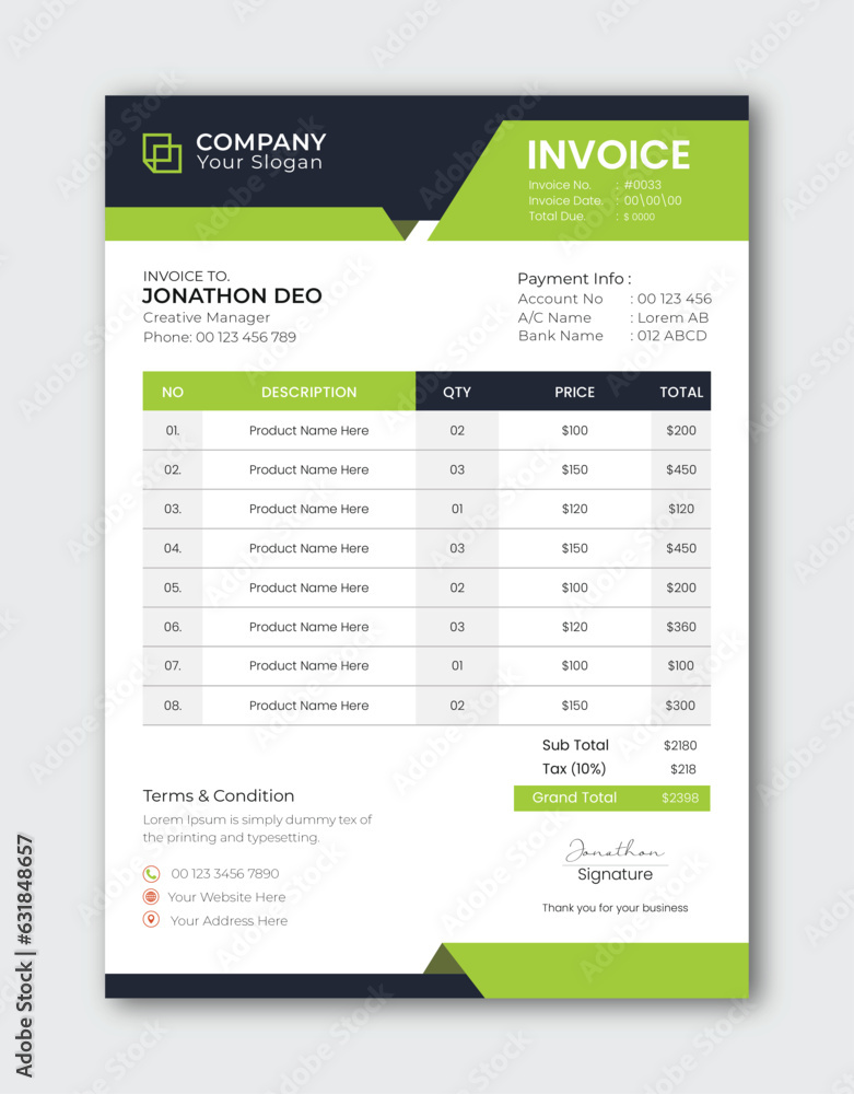 Professional and modern invoice template. Modern and creative invoice ...