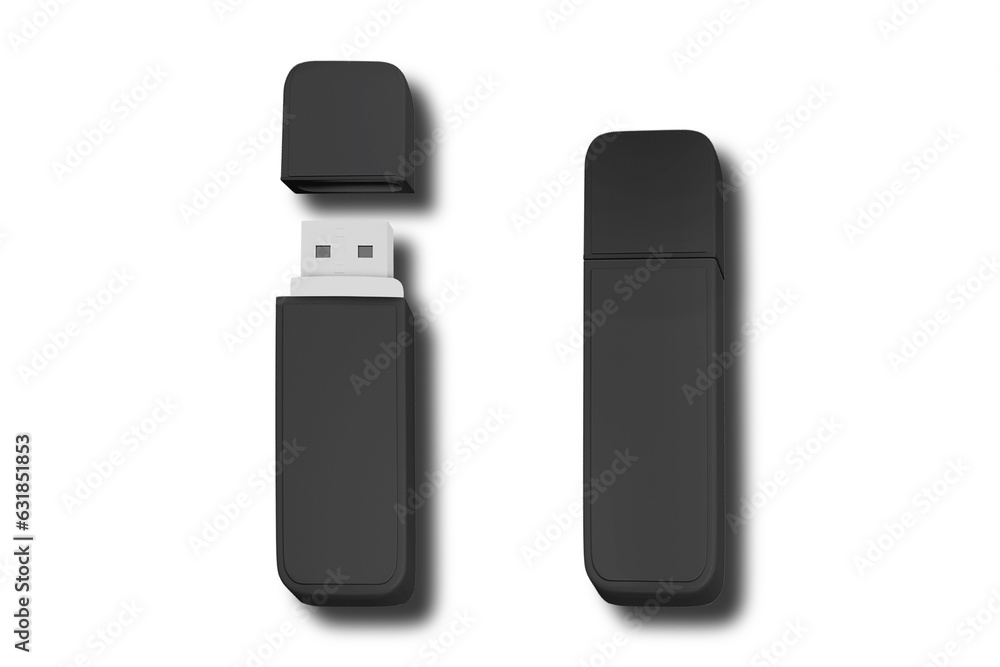 Blank black usb disk design mockup, 3d rendering, open and closed ...