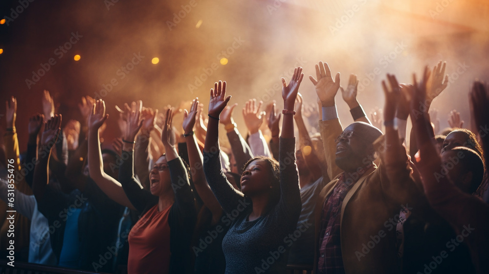 Hands raised in prayer during a special moment of worship, Church ...