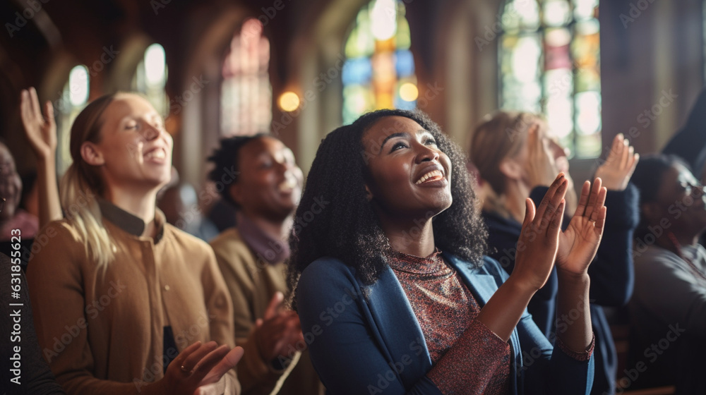 A diverse group of worshipers singing in unity, Church Conference ...
