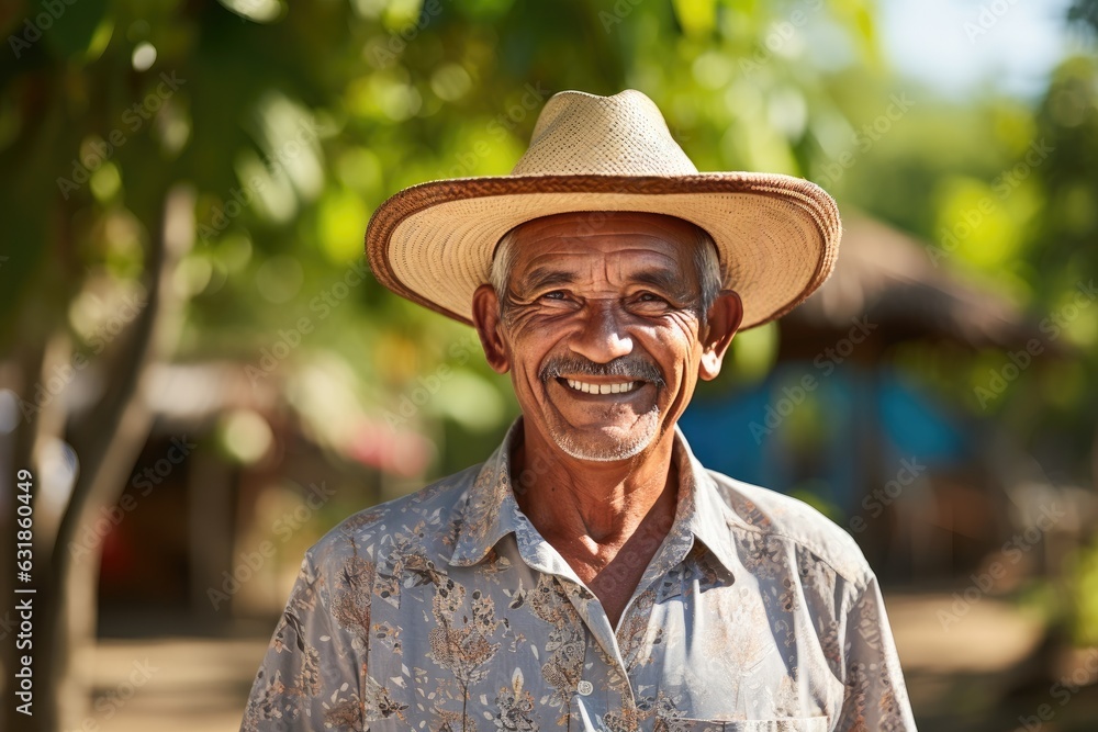 Portrait of an happy old Mexican man wearing a straw hat. Stock Photo ...