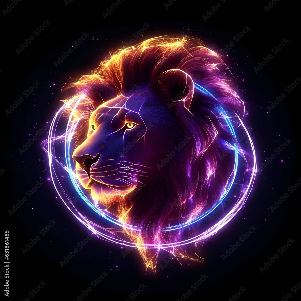 Vibrant Leo zodiac animal illustration showcases majestic lion, fire ...