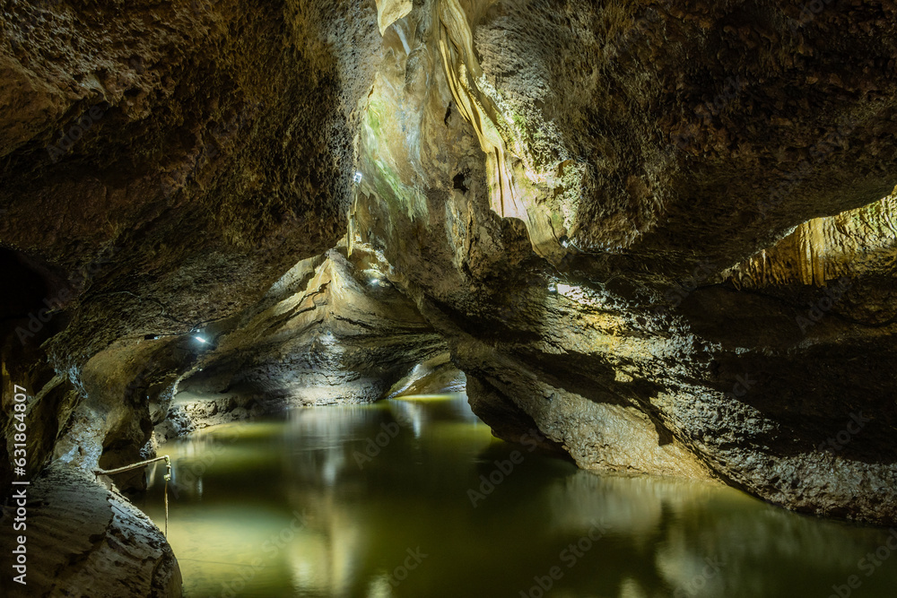 open public area of underground cave network in Belgium Ardennes called ...