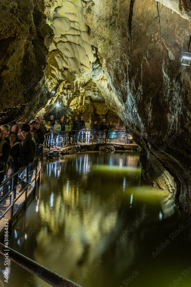 open public area of underground cave network in Belgium Ardennes called ...