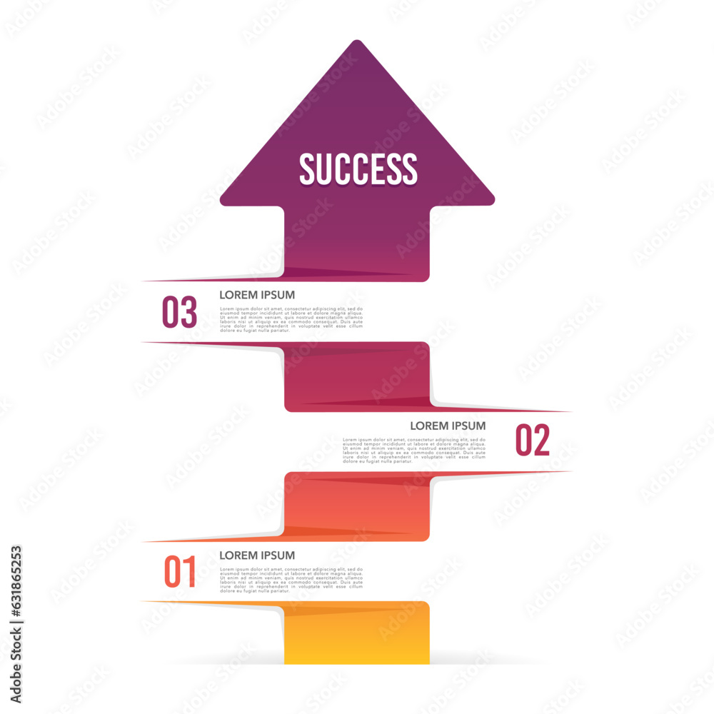 Infographic arrow pointing up contains 3 steps to success. Vector ...