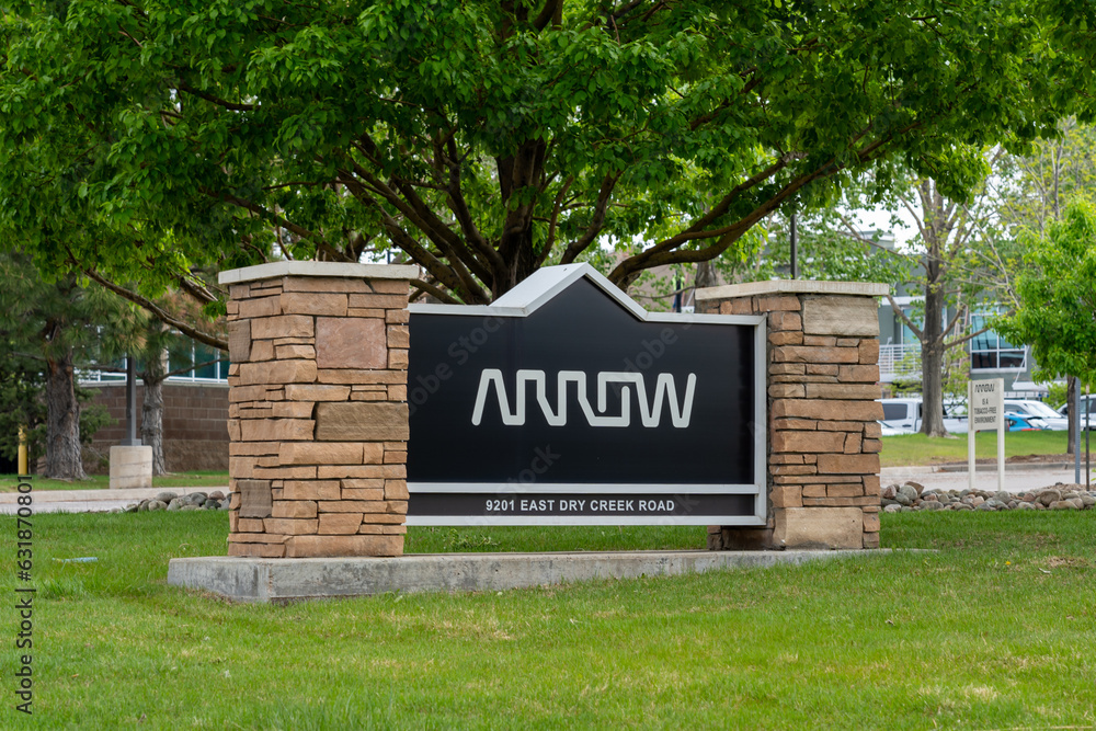 Arrow Electronics logo at the headquarters in Centennial, USA, May 18 ...