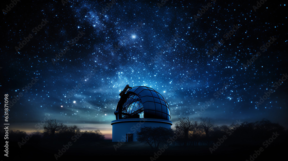 an astronomer's observatory, nestled in a field, under a star - studded ...