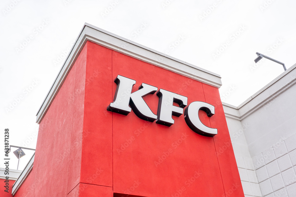 Close up of KFC logo on the building at its World's First KFC (Kentucky ...