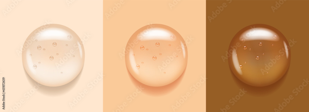 Transparent serum swatch on beige and brown background. Essential ...