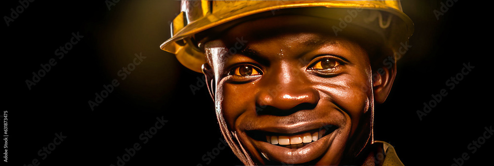 Captivating Congolese gold miner, radiantly smiling, work gear on ...