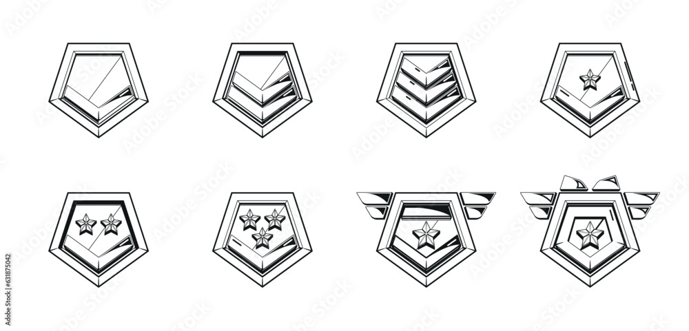 Black And White Rank Badges, Vector Monochrome Symbols Worn On Uniforms ...