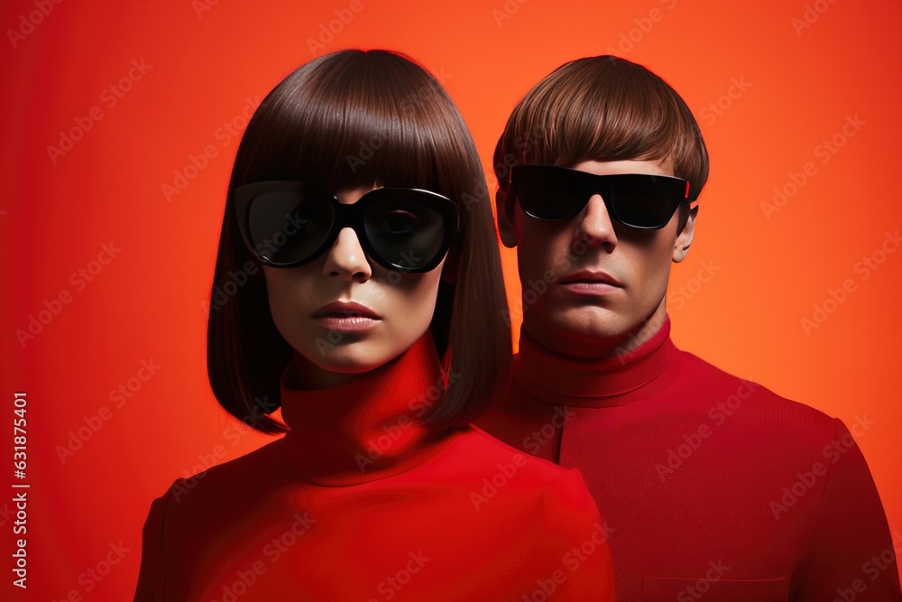 Cool 1960s Retro Mod Couple with Sunglasses with Space for Copy Stock ...