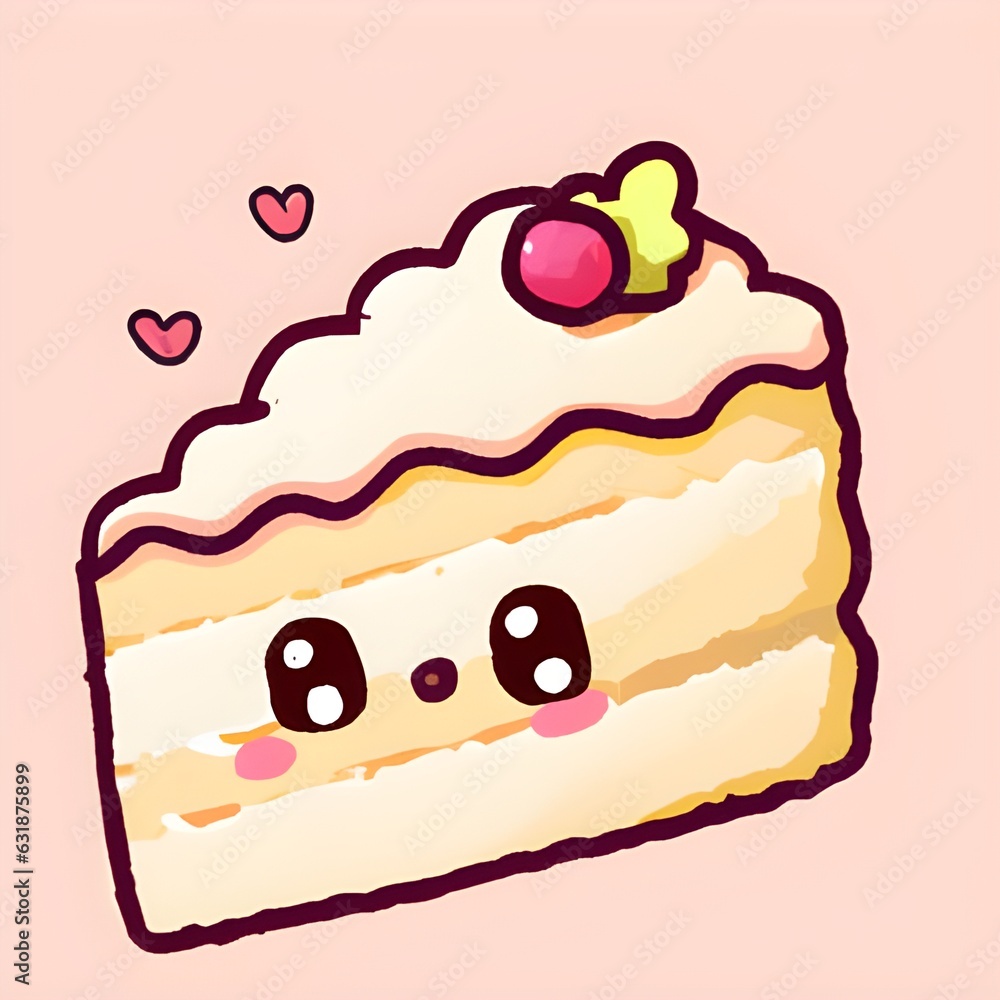 ภาพประกอบสต็อก cute kawaii cake illustration, cake art, onigiri, cute ...