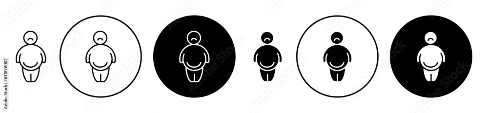 Overweight man icon set. fat person with tummy vector symbol in black ...
