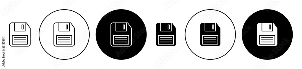 Floppy disk icon set. save file button icon set. diskette vector symbol in black filled and ...
