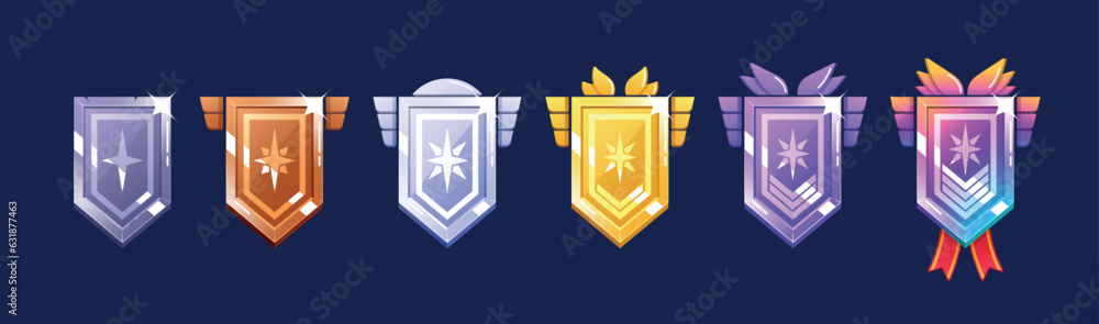 Game Achievement Badges, Metallic Level Ui Icons, Iron, Bronze, Silver ...