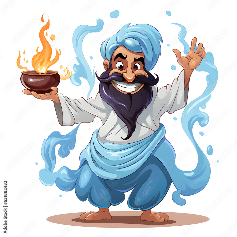 Cartoon clipart of Djinn (Genie) on white background, transparent ...