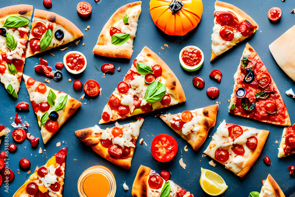 Discover diverse pizza styles with a visually captivating flat lay of ...