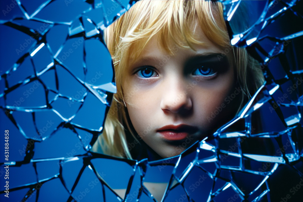 Powerful image of a blonde girl reflecting self-perception through ...