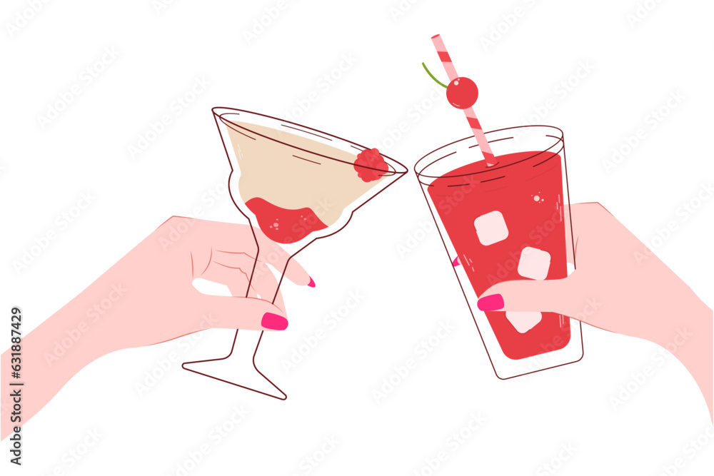 Vector illustration of a girl drinking a cocktail. Cocktail party ...