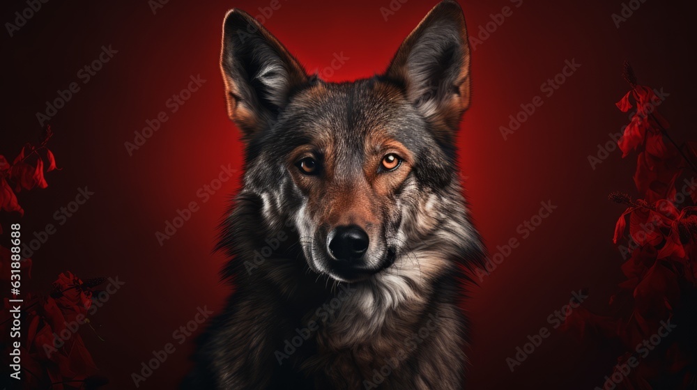 Red wolf look ahead on a portrait. Canis rufus is a rare animal. Save ...