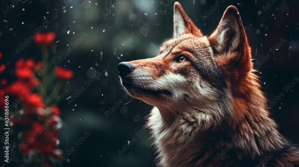 Red wolf portrait side view. Save the red wolf. Canis rufus is a rare ...