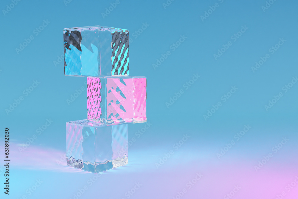 glas stack of three cubes on infinite background; pedestal for beauty ...