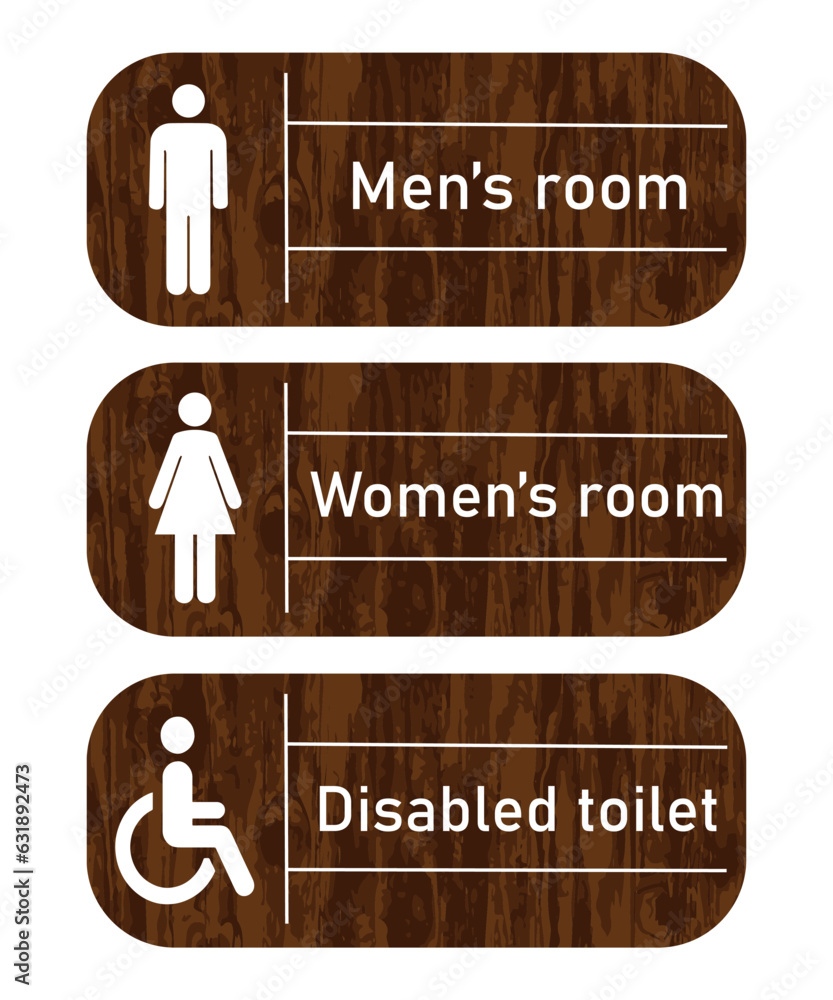 Men's, Women's and Disabled Restroom Signs. Artwork with white ...