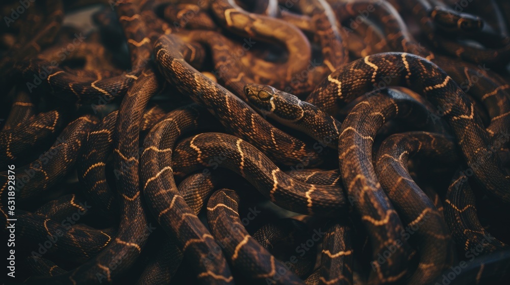 Snakes starts in the spring mating season. Many snakes gathered in the ...